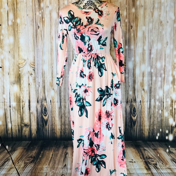 Dresses | Floral Printed Pink Maxi Dress Various Sizes | Poshmark